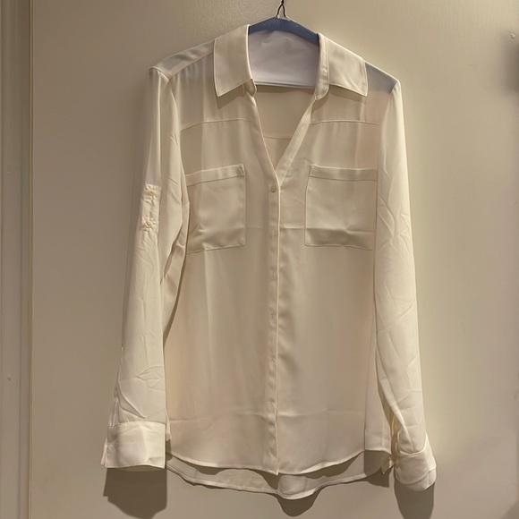 Express | Tops | Ivory Blouse With Longer Back And Cuffable Sleeves And ...